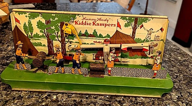 1930'S SUNNY ANDY KIDDIE KAMPERS tin toy by Wolverine Boy & Girl SCOUTS ...