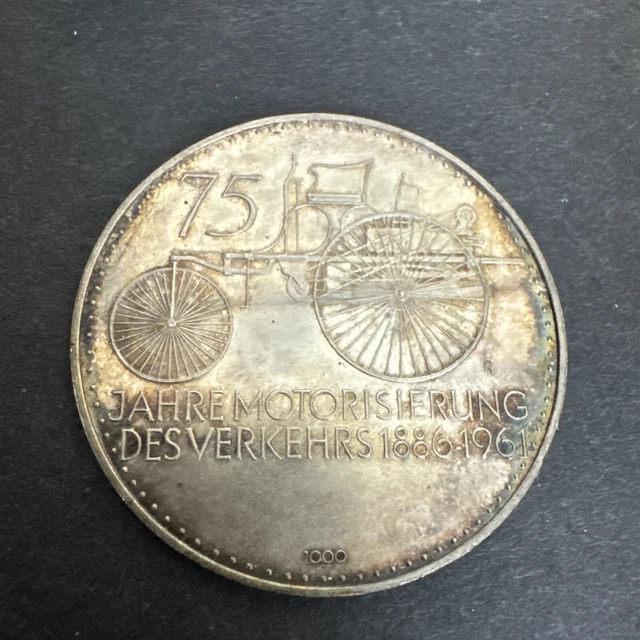 GERMAN 75 YEARS of DAIMLER BENZ .1000 Silver 1961 Coin Token Medallion ...