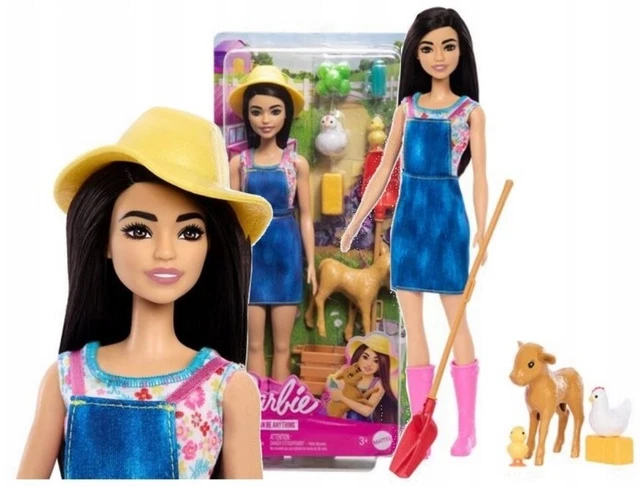 BARBIE CAREER FARMER DOLL FARMER ON THE FARM with a calf and ...
