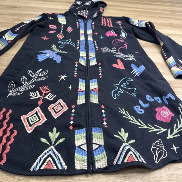 JOHNNY WAS MILLEY FRENCH TERRY ZIP UP COAT embroidered Size XS Cute ...