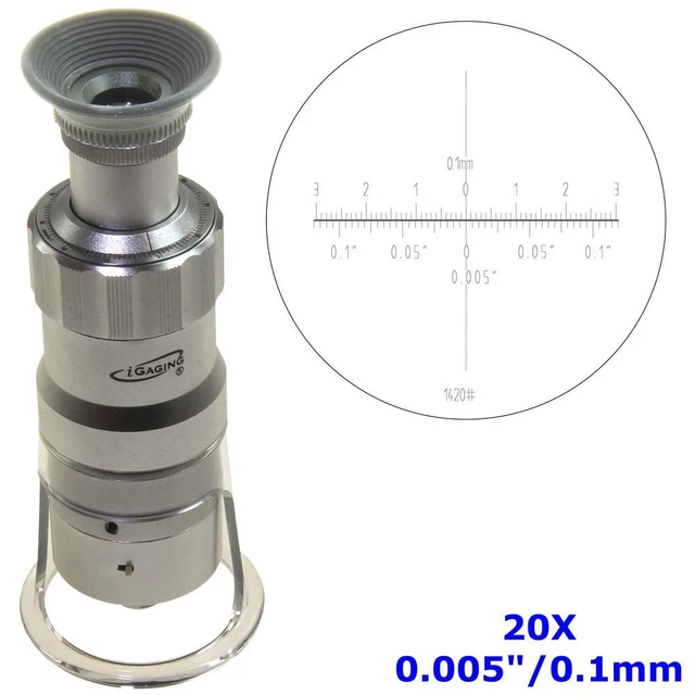 MEASURING MICROSCOPE 20X 0.005"/0.1mm Magnifier Loupe Scale Reticle LED ...