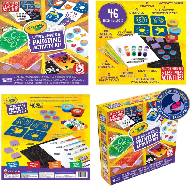 CRAYOLA LESS MESS Painting Activity Kit 5 Activities Washable Spill ...