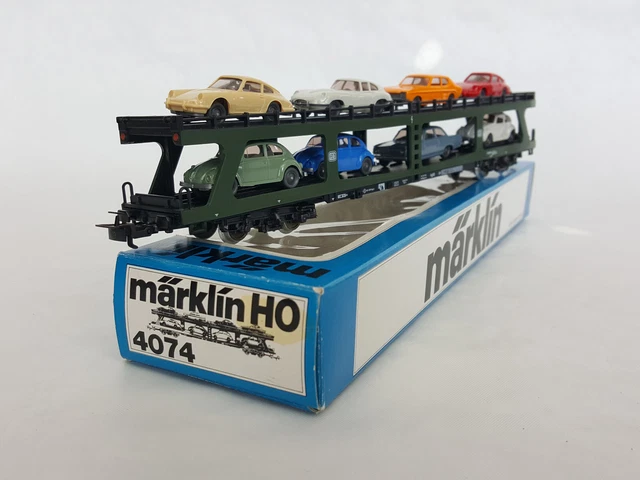 MÄRKLIN H0 4074 Autotransportwagen DDm beladen mit Wiking PKWs EUR 34 ...