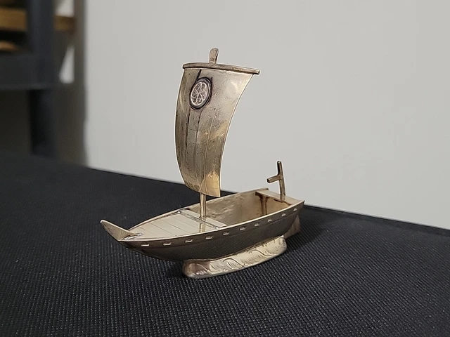 ANTIQUE JAPANESE ASAHI 950 Solid Silver Salt Cellar Miniature Boat ...