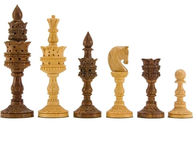 LOTUS FLOWER HAND Carved Chess Pieces in Sheesham Wood(415) £59.99 ...