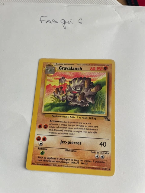 CARTE POKÉMON GRAVALANCH 37/62 EDITION 2 ED2 Fossile VF FR EUR 4,00 ...