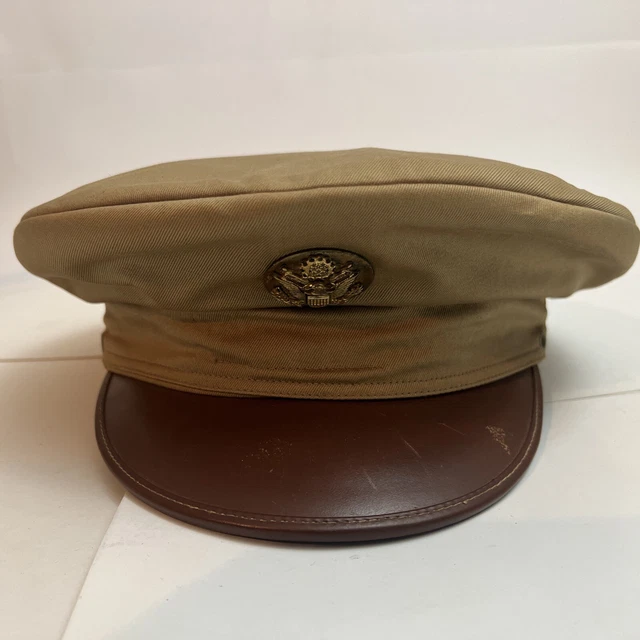 WW2 US ARMY Officer/Enlisted Tan Military Cap Hat Size 7 1/8 Brown ...
