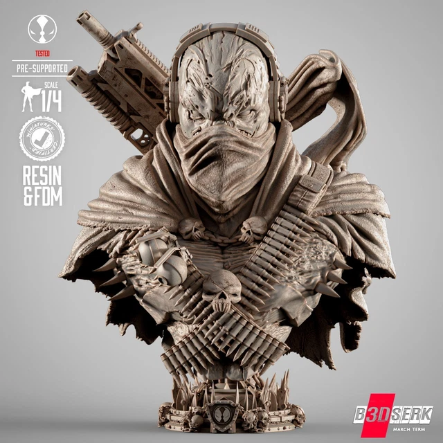 3D PRINTED 16K HD B3DSERK - Commando Spawn Portrait Bust 250mm 1/6 ...