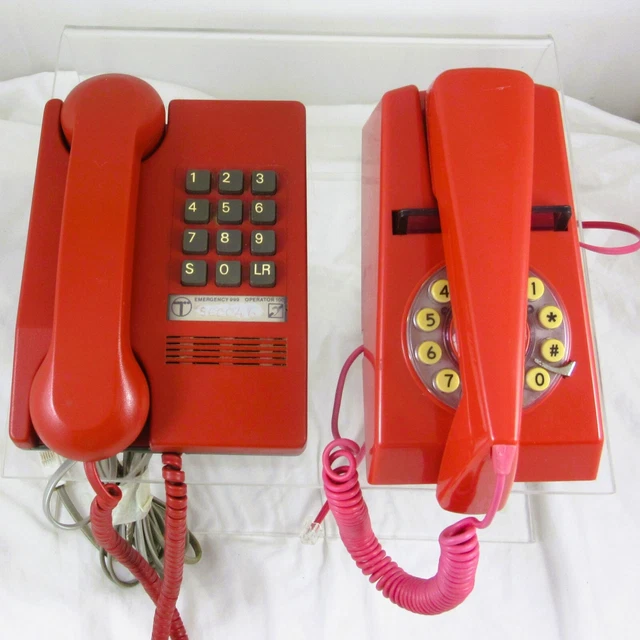 TWO RED VINTAGE push button phones -(1) Trimphone (1) NTC Tele 9701 ...
