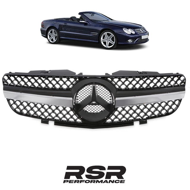 CHROME & BLACK Front Bumper Grill Grille For Mercedes Benz Sl R230 2002 ...