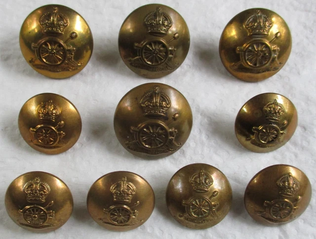SET OF 10X British Army:"ROYAL ARTILLERY BRASS BUTTONS" (23mm-19mm, RA ...