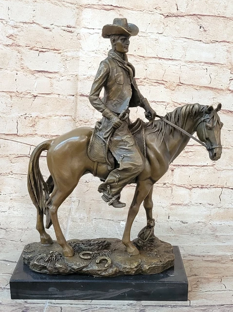 100% BRONZE STATUE Large Original bronze cowboy w/Horse Sculpture ...