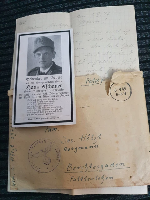 ORIGINAL GERMAN WW2 Soldiers Letter+Death Card Both Berchtesgaden £7.99 ...