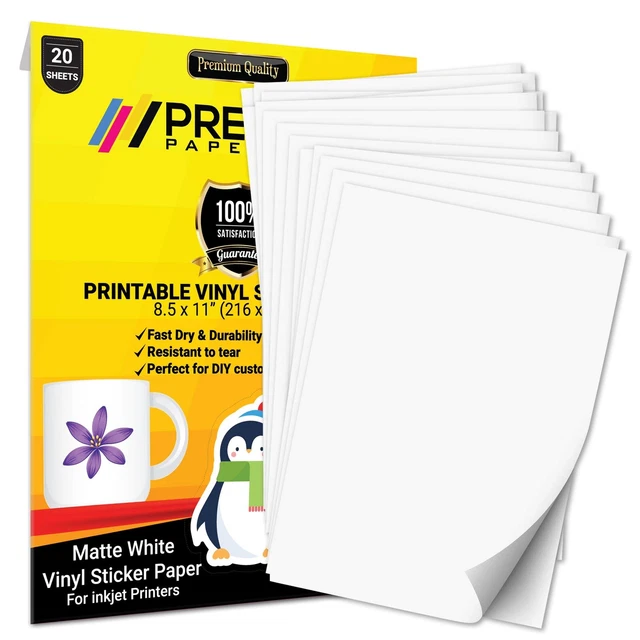 MATTE WHITE PRINTABLE Vinyl Sticker Paper For Inkjet Printers 20 Sheets ...