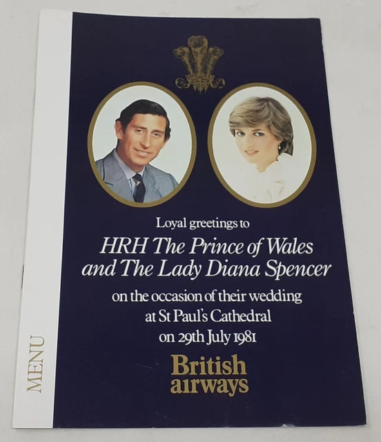 BRITISH AIRWAYS MENU Royal Wedding Prince Charles Princess Diana 1981 £ ...