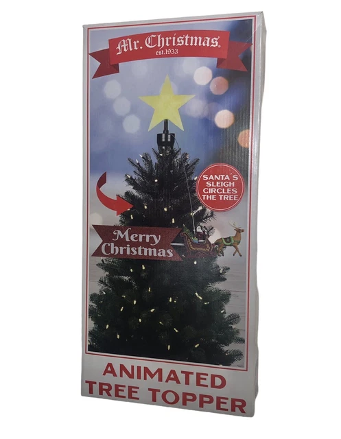 MR. CHRISTMAS ANIMATED Tree Topper Santas Sleigh Circles the Tree LED ...