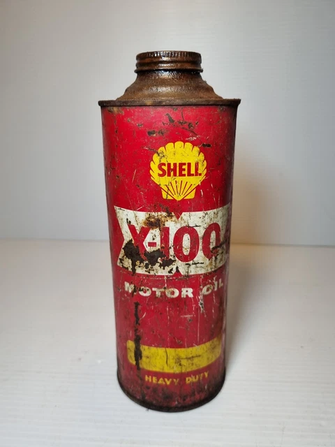 VINTAGE SHELL MOTOR Oil Tin X-100 One Quart 1950s $55.00 - PicClick AU