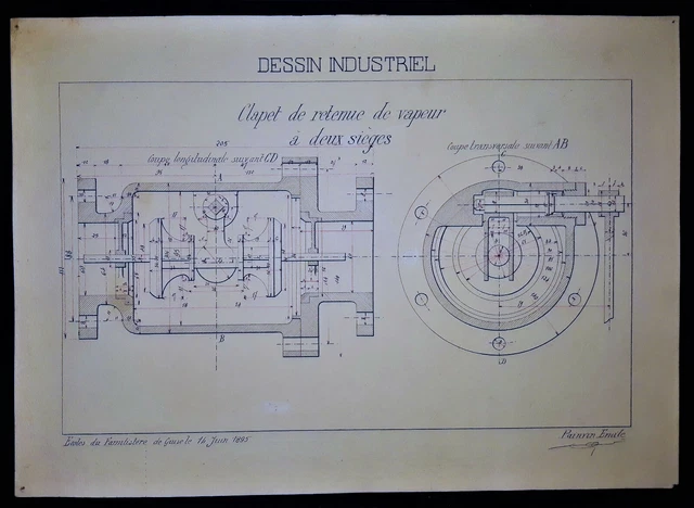 PLANCHE DE DESSIN industriel originale - École du Familistère de Guise ...