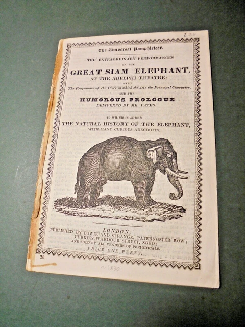 1830C PAMPHLET LIVRET GREAT SIAM ELEPHANT de HUGUET circus cirque circo ...
