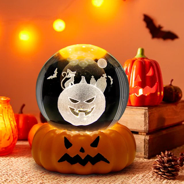3D CRYSTAL BALL Pumpkin Base Galaxy Crystal Ball Lamp Halloween Party ...