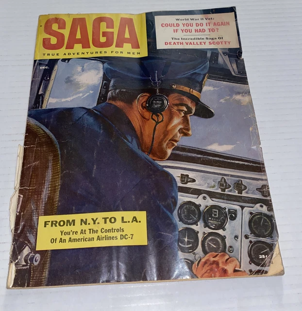 1955 SAGA ADVENTURES For Men Magazine VTG Pulp Pilot Cover WW2 Boxing ...