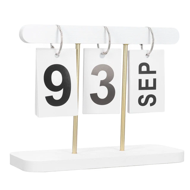 (WHITE)WOODEN DESK FLIP Calendar Perpetual Calendar With Large Display ...