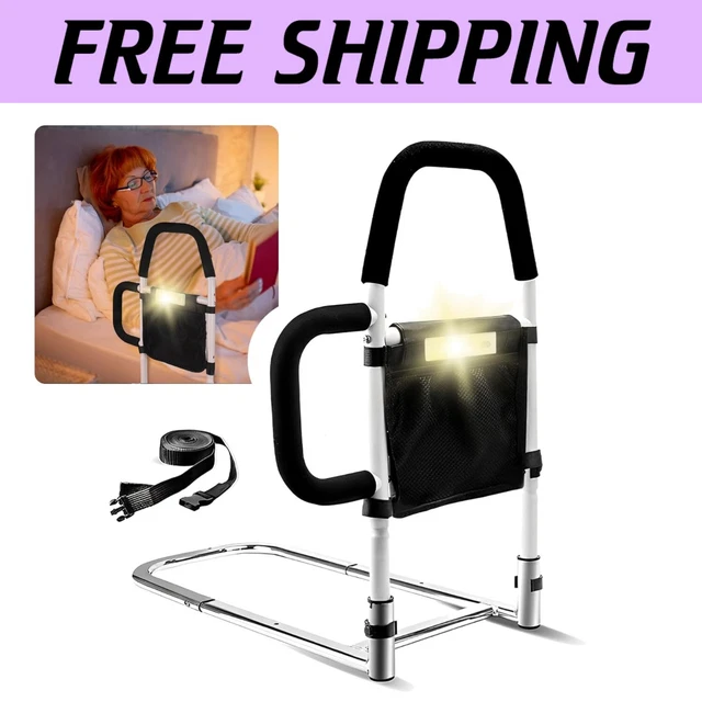 SAFETY BED RAILS for Seniors with Motion Light & Storage Pocket ...