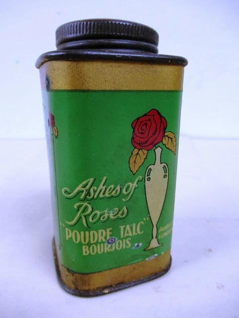 VINTAGE 1930'S BOURJOIS Ashes Of Roses Talcum Powder Tin Poudre Talc ...