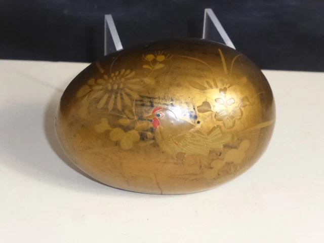 BOÎTE FORMANT OEUF en papier mâché doré à décor poule+fleurs-Japon EUR 18,00 - PicClick FR