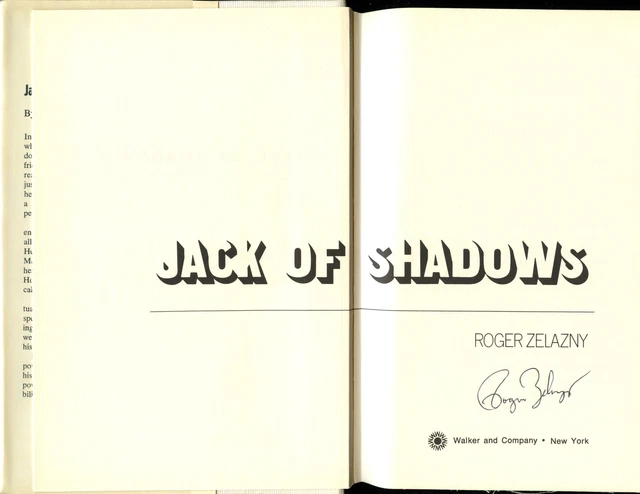FIKTION: JACK OF SHADOWS von Roger Zelazny. 1971. Signierte 1. Auflage ...