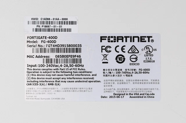 FORTINET FORTIGATE FG-400D 1U 8xRJ45 8xSFP Security Appliance P/N ...