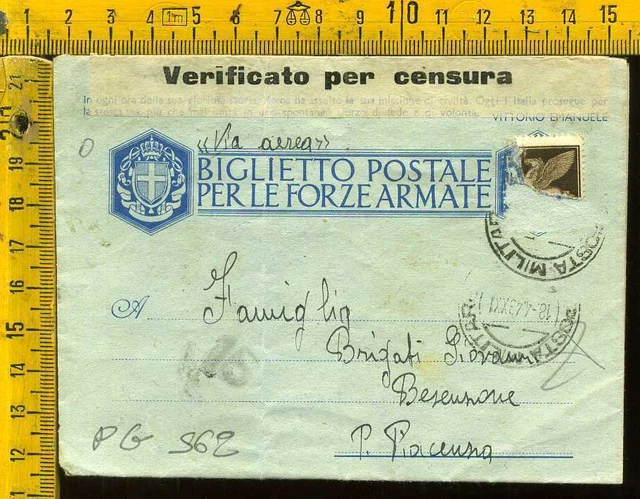 SECONDA GUERRA FRANCHIGIA Posta Militare 56 x Besenzone Piacenza pg 562 ...