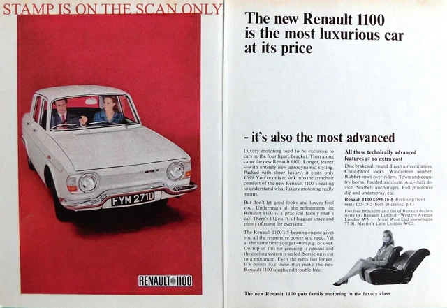RENAULT '1100' SALOON Motor Car ADVERT Vintage Original 1966 Print Ad ...