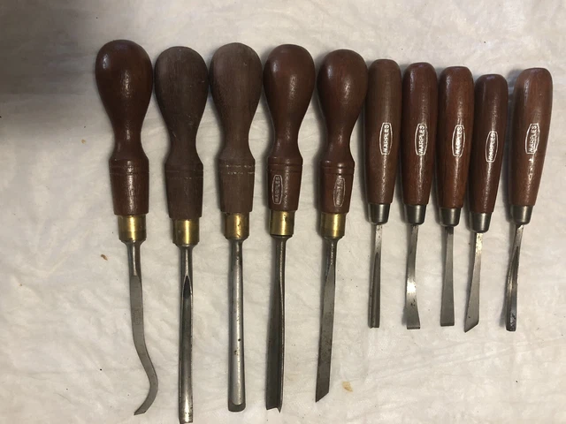 10 VINTAGE MARPLES Wood Carving Chisels Gouges Set Some Unique Pieces ...