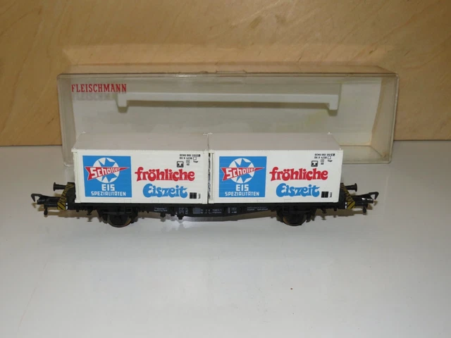 H0 FLEISCHMANN 5236 2-Achser Containerwagen Schöller DB OVP 8493 EUR 19 ...