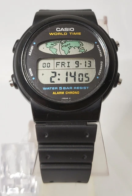 RARE VINTAGE CASIO W-60u world time alarm chrono lcd watch japan module ...