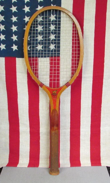 VINTAGE DRAPER MAYNARD Antique Wood Tennis Racquet Premier D&M Dog Logo ...
