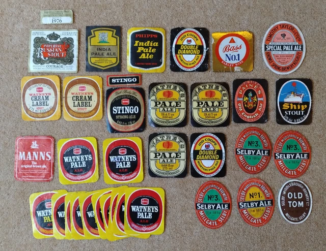 33 BEER BOTTLE labels including 12 duplicate Watneys Pale Ale - 1970s £ ...