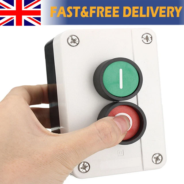RED GREEN MOMENTARY Push Button Switch Emergency Stop Latching Button Switch Box £10.65 ...