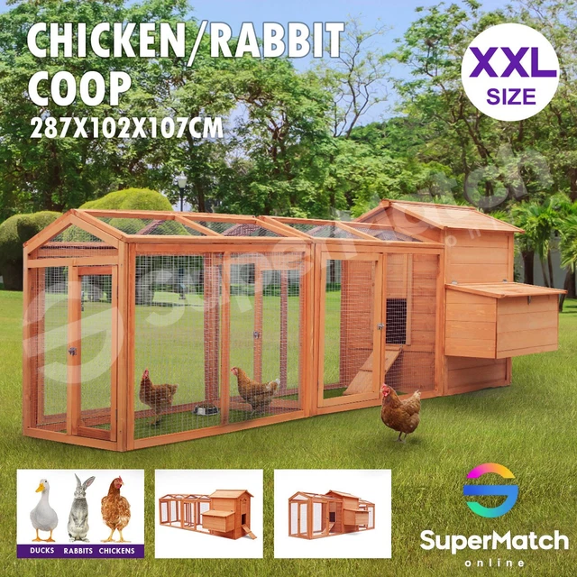 CHICKEN RUN COOP Chook Bird Cage Shelter Wood Pet House Rabbit Hutch ...