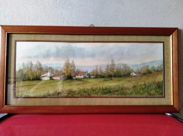 TABLEAU CADRE AQUARELLE paysage campagne signée EUR 29,00 - PicClick FR
