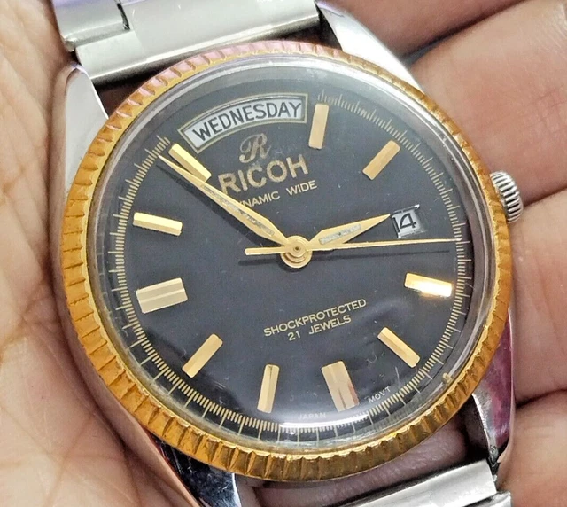VINTAGE JAPAN RICOH Dynamic Automatic Black Dial Watch For Men Case ...