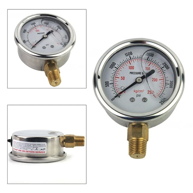 1PCS HYDRAULIC OIL Pressure Gauge Stainless Steel 14 Inch NPT Mounting ...