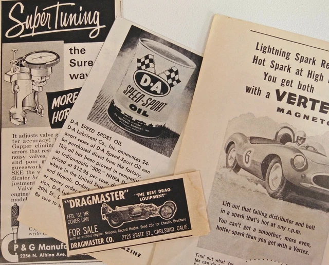 1960S CAR MAGAZINE Print Ads Dragmaster D-A Speed Sport Oil Cragar ...