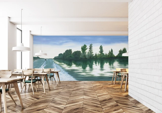 3D RIVER WAVES Trees A113 Wallpaper Wall Mural Self-adhesive Marina ...