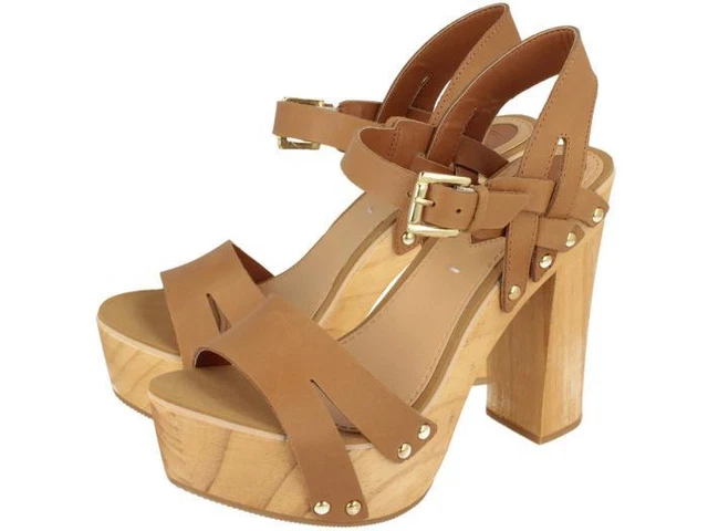 SANDALO VERA PELLE Zeppa Zoccolo Legno Plateau GIOSEPPO "Bellas" N.36 ...