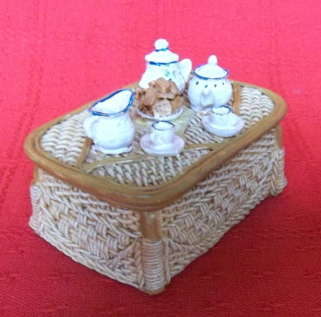 RATTAN TABLE & Teaset Miniature 1:16 Scale Ceramic Furniture £4.91 ...