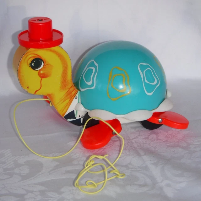 VINTAGE FISHER PRICE Tip Toe Turtle Tortoise Pull Along Toy Traditional ...