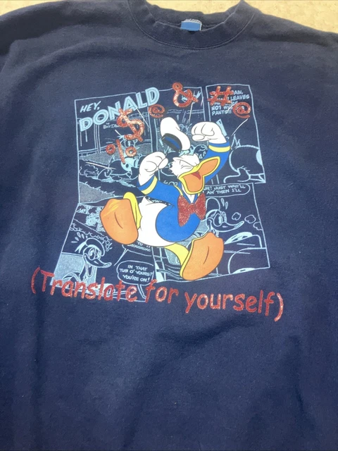 DISNEY HEY DONALD Duck Translate for Yourself Blue Crew Neck Sweatshirt ...