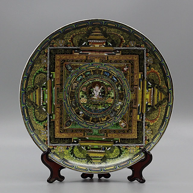 CHINESE ANTIQUE PASTEL Porcelain Tibetan Thangkas Plate Qing Dynasty ...